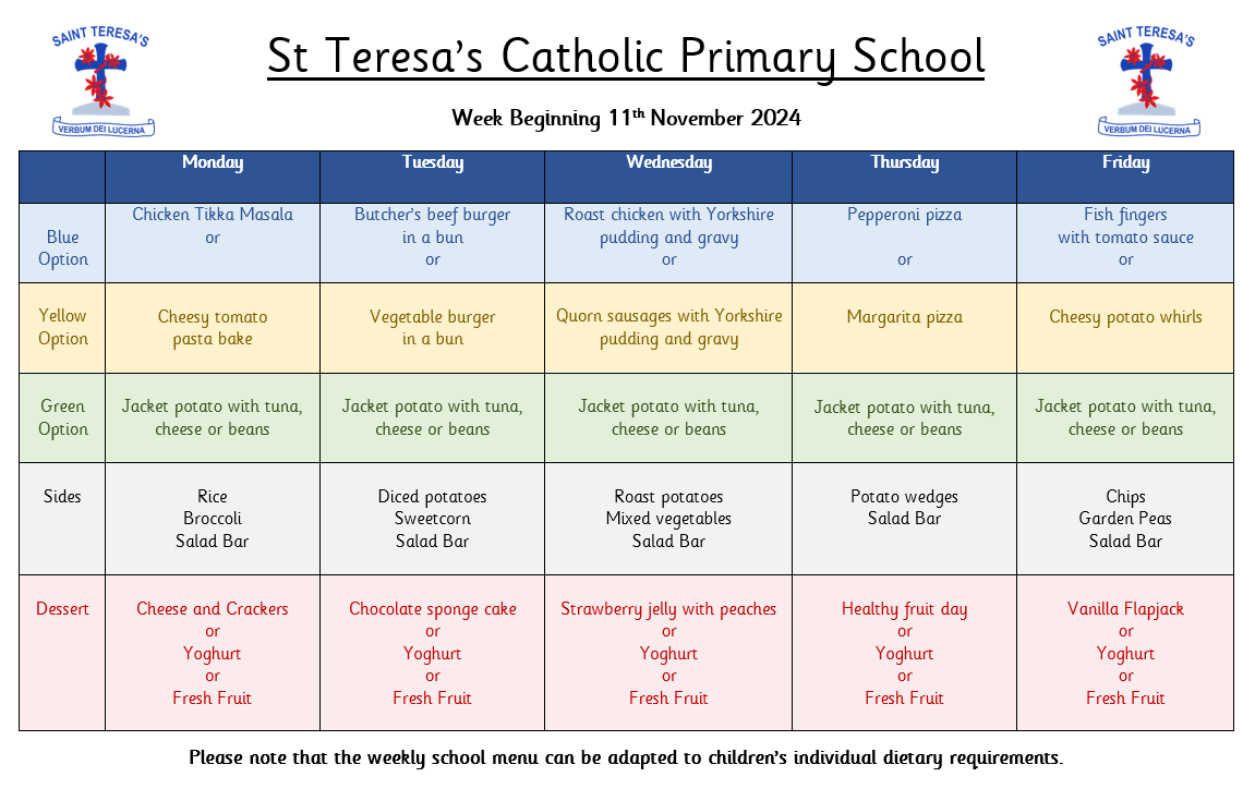 St Teresa s Catholic Primary School Menus St Teresa s Catholic Primary School Menus